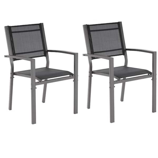 JOYESERY 2-Piece Powder-Coated Steel Outdoor Patio Dining Chairs ...