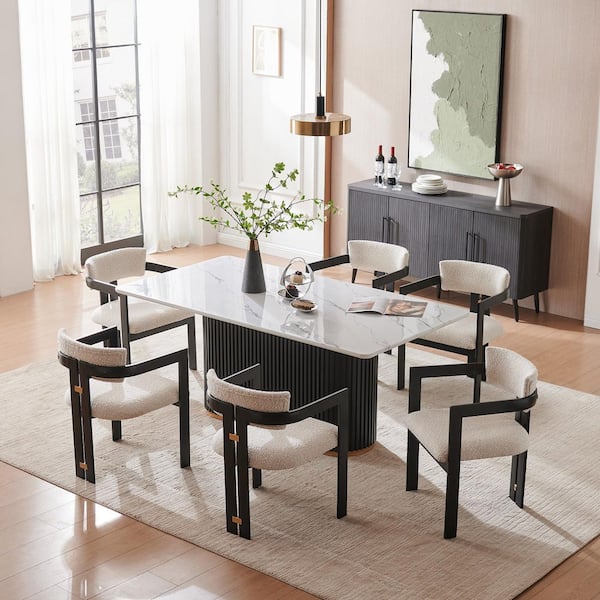 Morden Fort Luxury 7-piece Faux Marble Rectangle Dining Table with ...