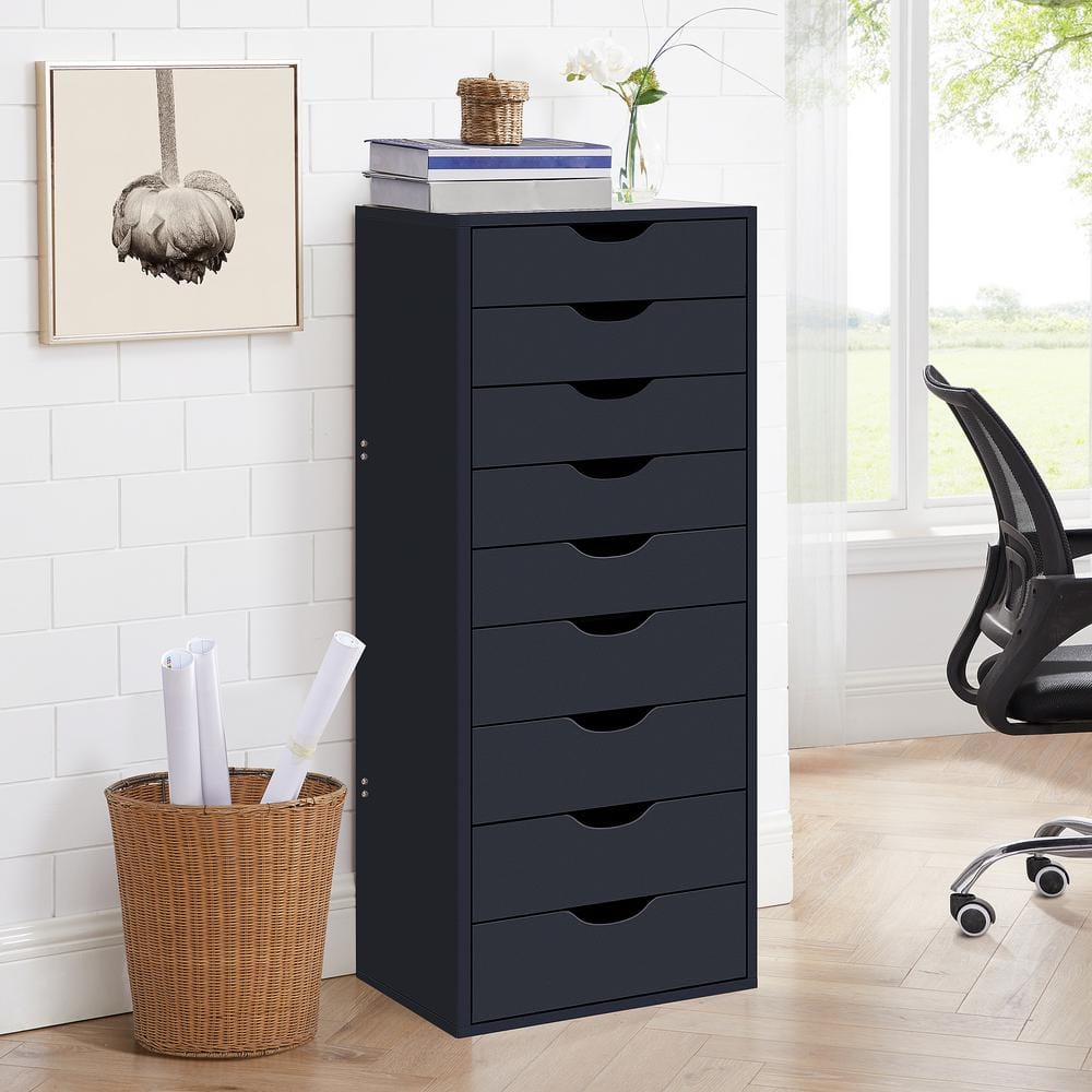 HOMESTOCK 9-Drawer Black Wood Storage Cabinet, 18.9 in. Vertical ...