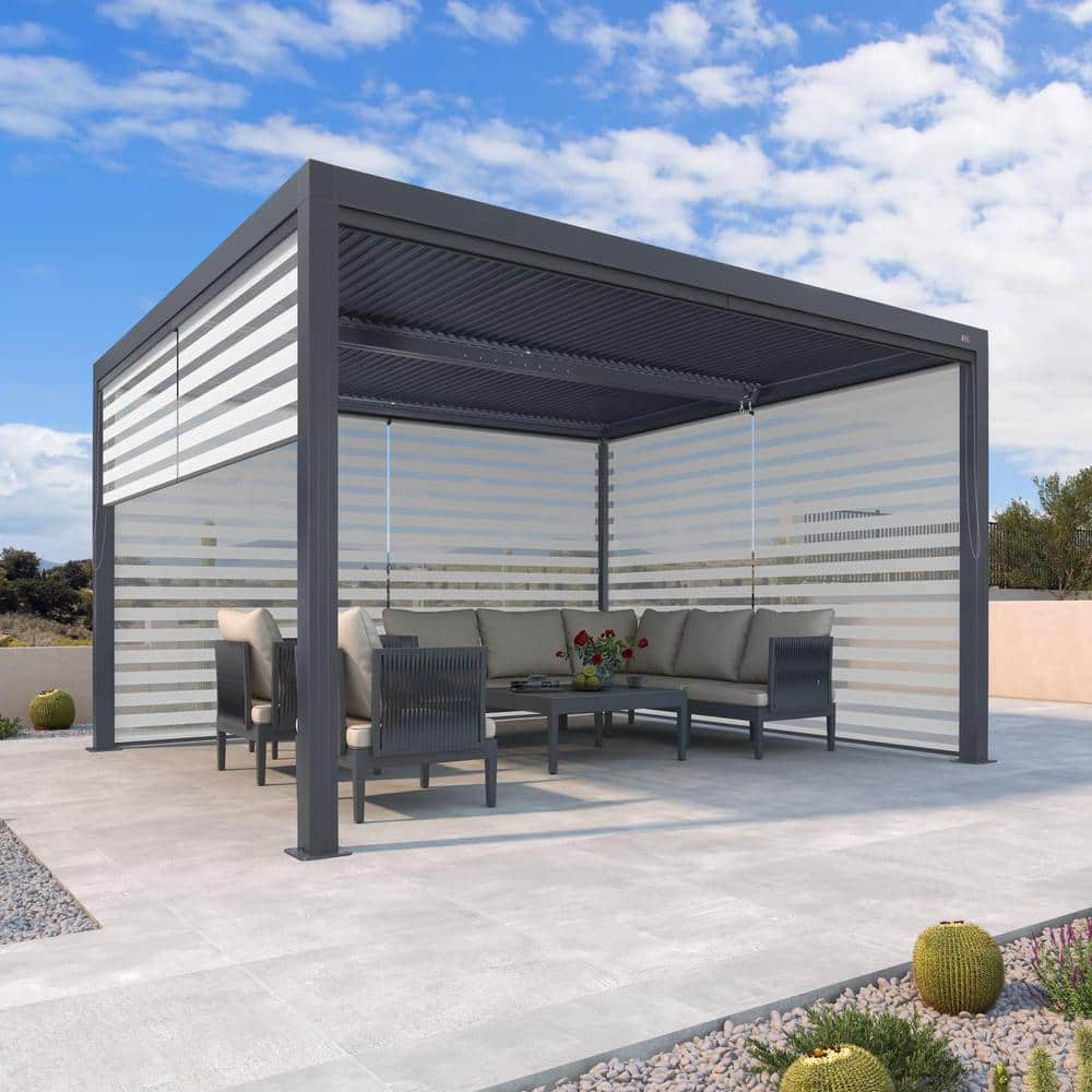 PURPLE LEAF 10 ft. x 13 ft. Gray Aluminum Louvered Pergola with ...