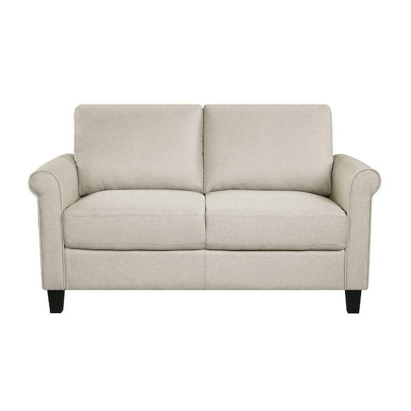 EVERGLADE HOME Elton 57 in. Wide Beige Rolled Arm Textured Fabric ...