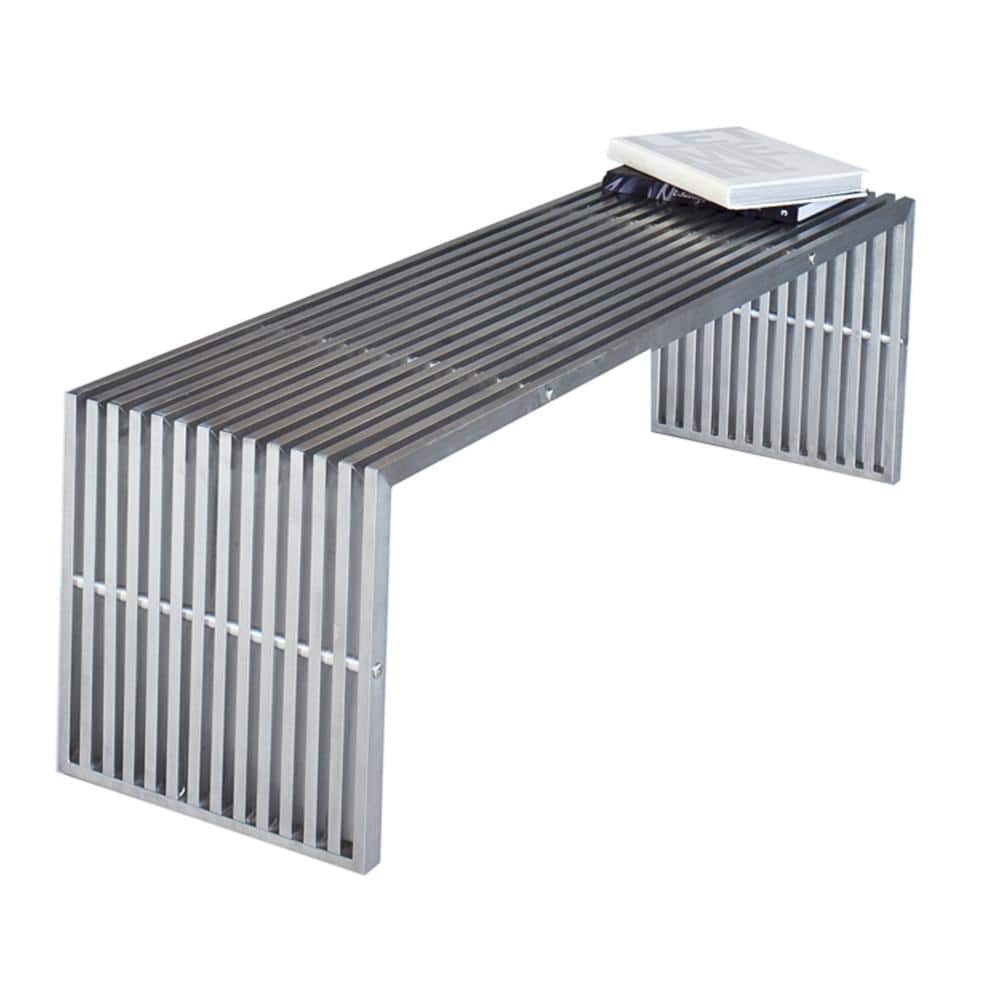 Benjara Silver Dining Bench Backless with Slatted Design 55 in ...