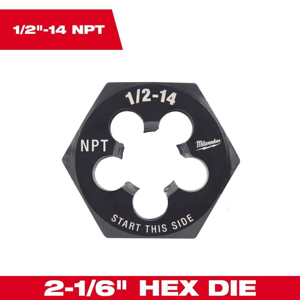 Milwaukee 1/2 in. -14 NPT 2-1/6 in. Hex Threading Die 49-57-5393 - The ...