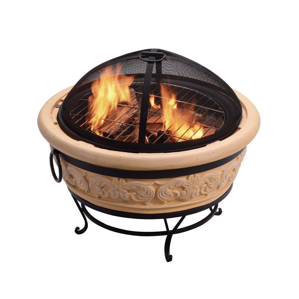 Teamson Home Outdoor 27 in. x 22.8 in. Round Intricate Design Wood ...