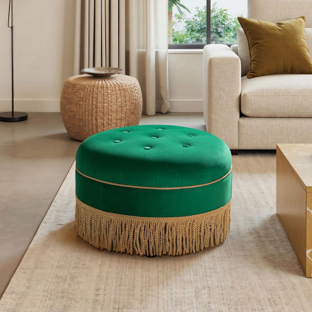 Jennifer Taylor Yolanda 24 in. Ultramarine Green Velvet Round Accent ...