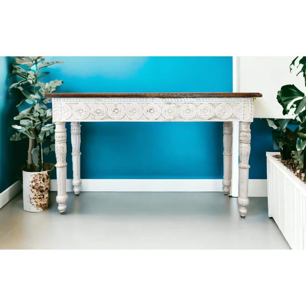 HomeRoots 9 in. Brown Rectangle Wood Console Table Distressed ...