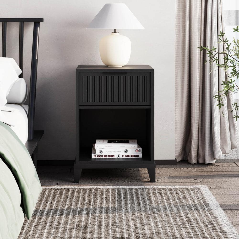 Walker Edison Furniture Company 1-Drawer Black Solid Wood Transitional ...