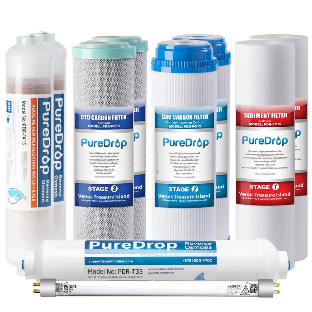 PureDrop 1-Year RO Water Filter Replacement Set for 7-Stage Under-Sink ...