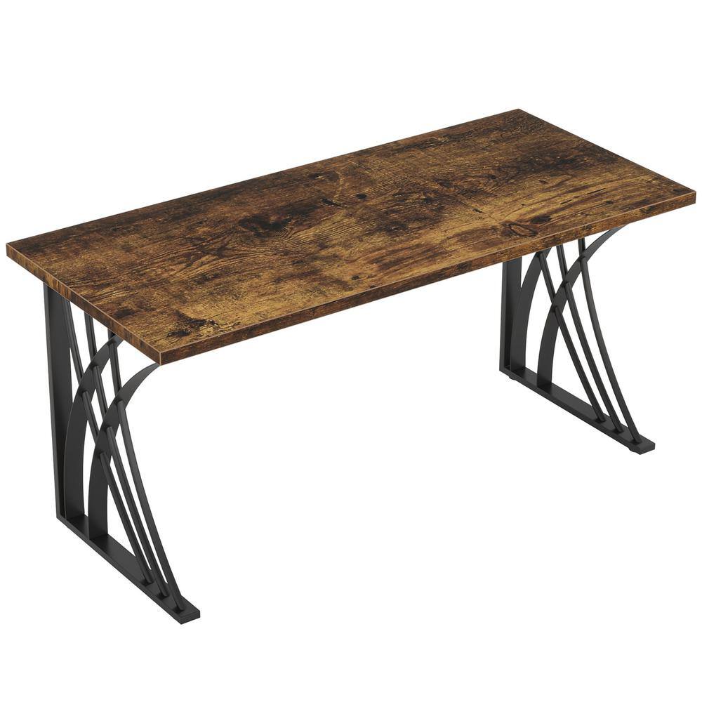 TRIBESIGNS WAY TO ORIGIN Perry 55 in. Brown Black Wood Rectangle Laptop PC Computer Desk Console ...