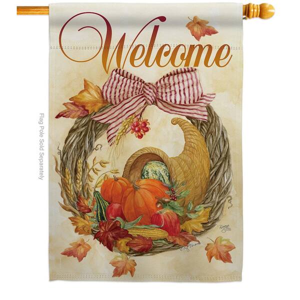 Breeze Decor 28 in. x 40 in. Cornucopia Wreath Fall House Flag Double ...