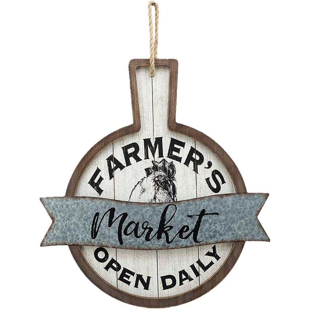 PARISLOFT Farmer's Market Open Daily Wood and Metal Wall Decorative ...