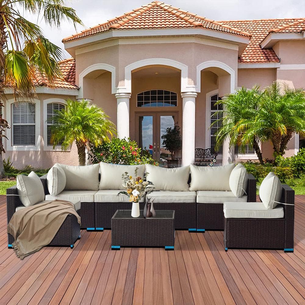 Cesicia 7 Piece Wicker Outdoor Sectional Sofa Set Patio Furniture Sets ...