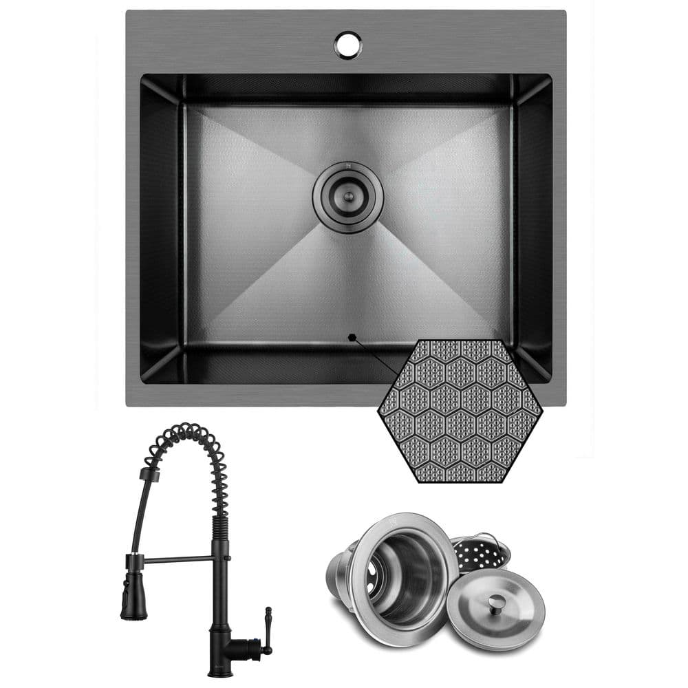 Golden Vantage HEX 25 in. Drop-in Single Bowl Gunmetal Black Stainless ...