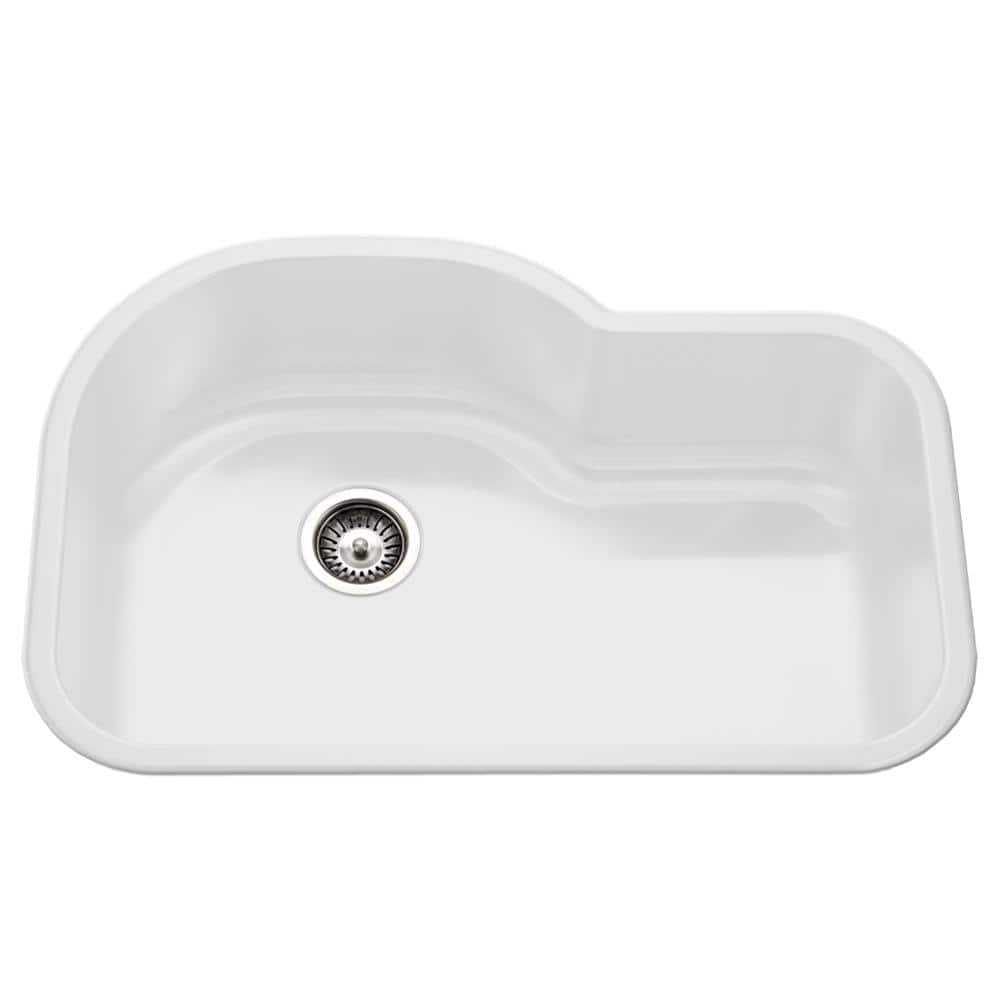 HOUZER Houzer Porcela 31 in. White Porcelain Enamel Steel Undermount Single Bowl Kitchen Sink ...