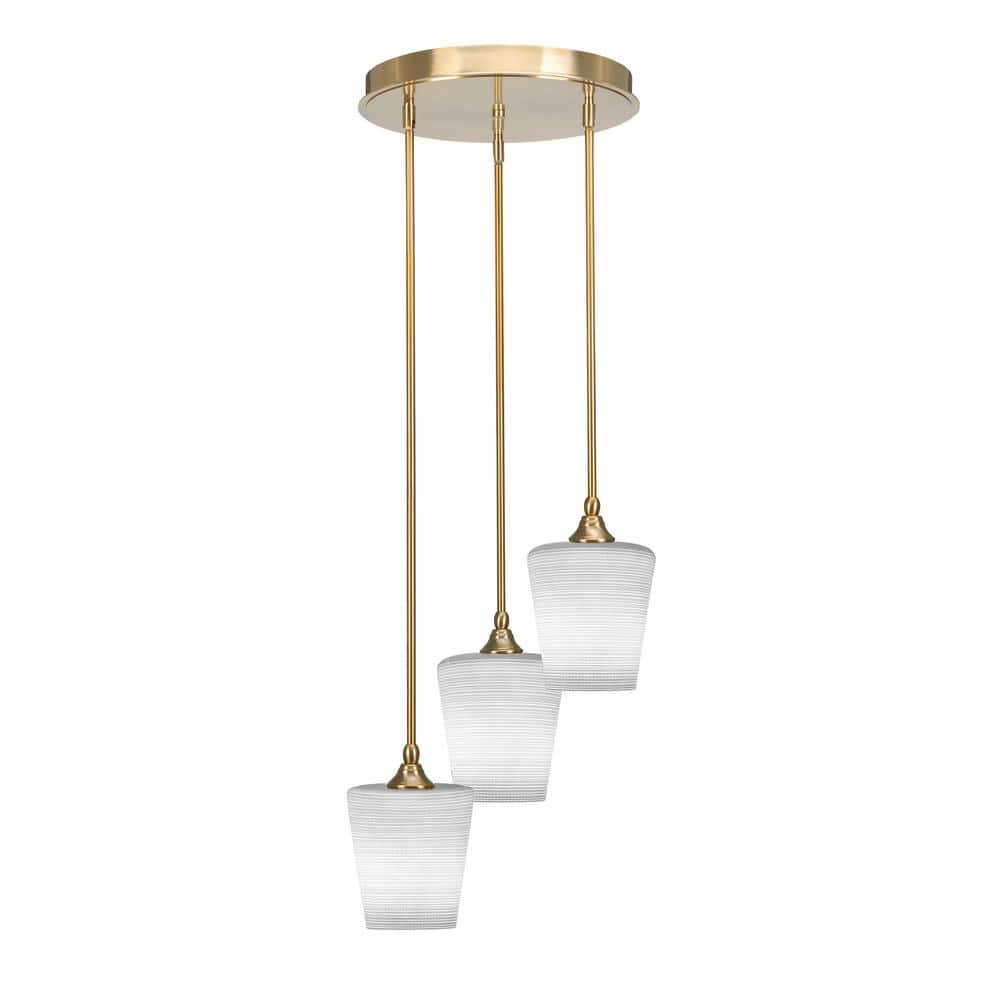 Villa 60-Watt in. 3 Light New Age Brass Stem Pendant Light with 6 in ...