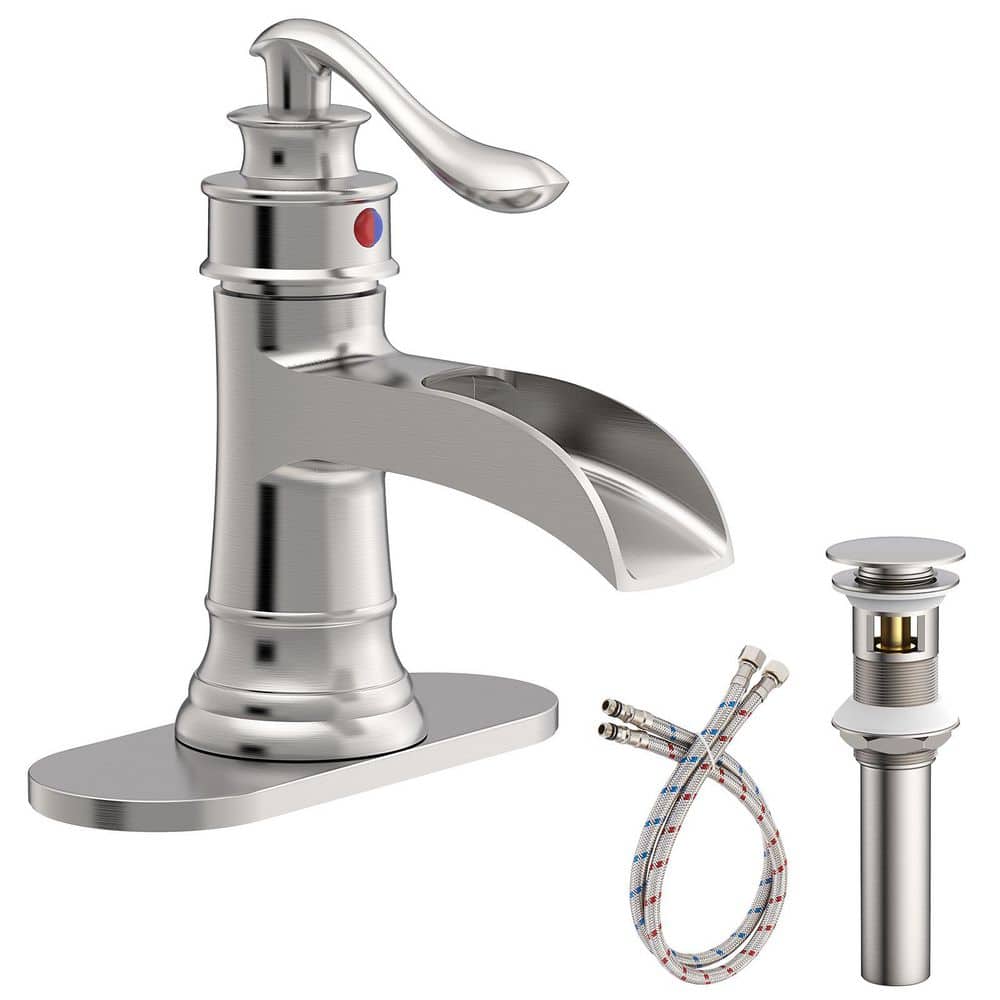 HOMEMYSTIQUE Single Handle Single Hole Bathroom Faucet with Drain Kit ...