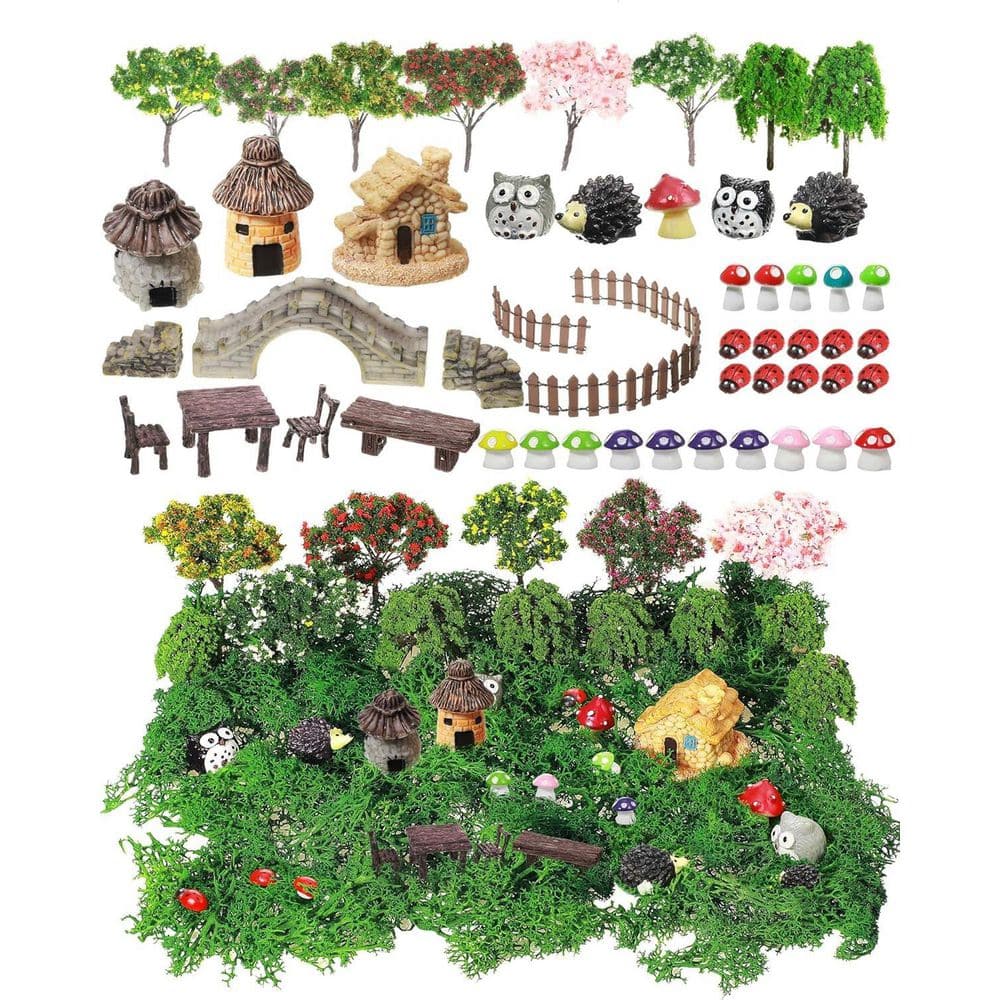 OGETFUUR 58-Pcs Miniature Garden Set, Fairy House, Terrarium Models ...
