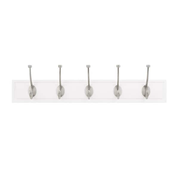 Everbilt 27 in. White Rack with 5 Satin Nickel Hooks 64611 - The Home Depot