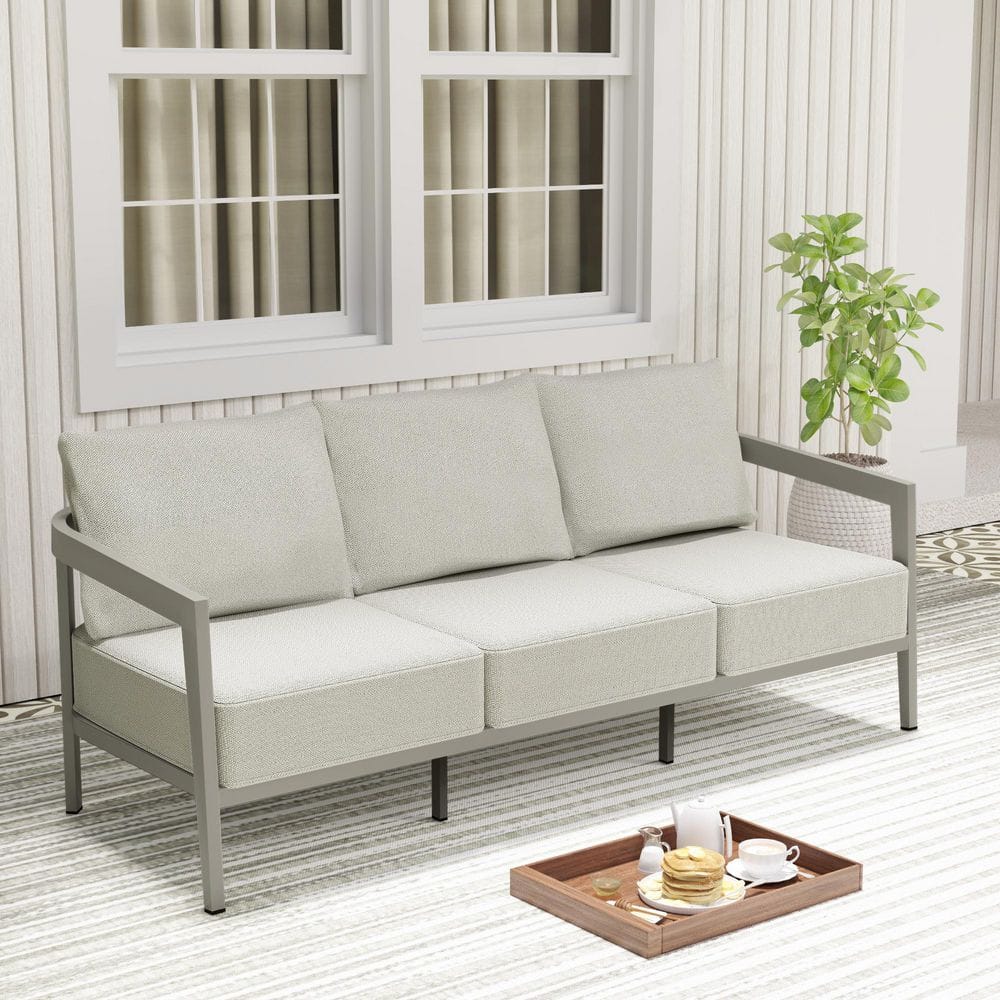 EGEIROSLIFE NovaRest Aluminum 3-Seat Outdoor Sofa Couch with Gray ...