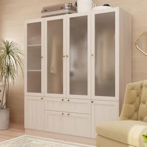 Reviews for FUFU&GAGA Light Oak Wood 31.5 in. Bedroom Armoire with Frosted Tempered Glass Doors ...