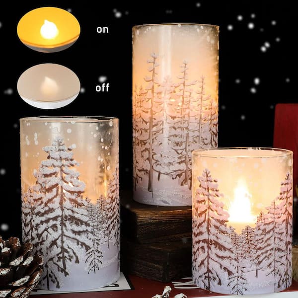 (3-Pack) Purple Christmas Tree Flameless Glass Candles: Remote Control ...