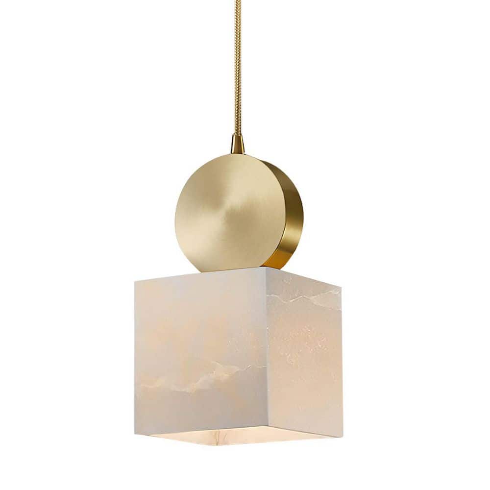 YUHAO Light Luxury 1-Light Brass Gold Square Natural Alabaster Mini ...