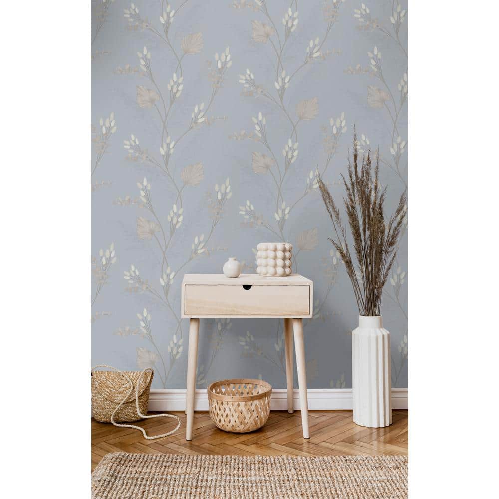 Walls Republic Slate Blue Bunny Tails and Pampas Grass Print Non Woven ...