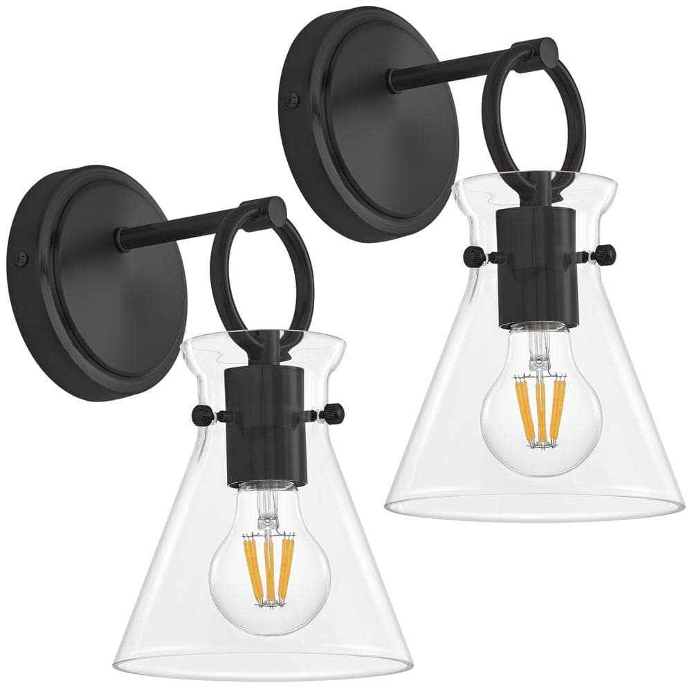 Deyidn Modern Industrial 5.98 in. 2-Light Matte Black Wall Sconce with ...