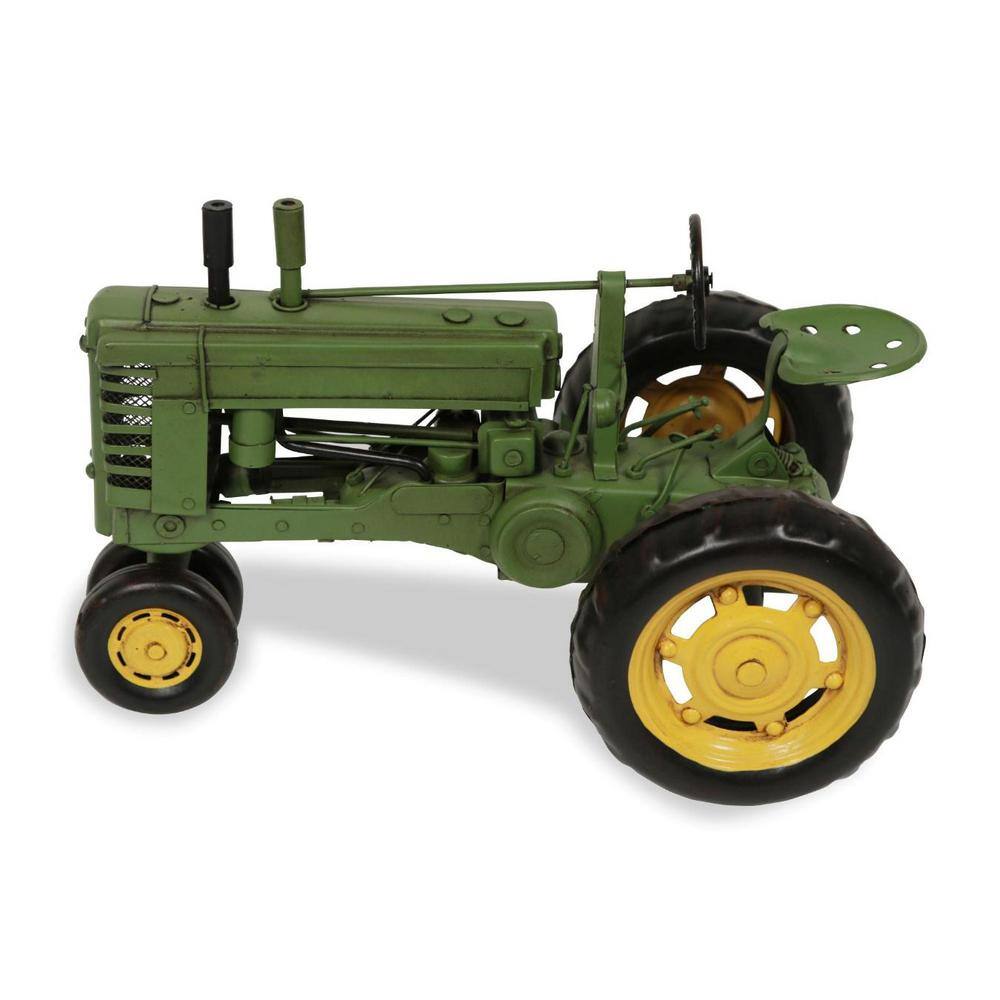 HomeRoots Metal Green and Black Hand Painted Tractor Model Sculpture ...