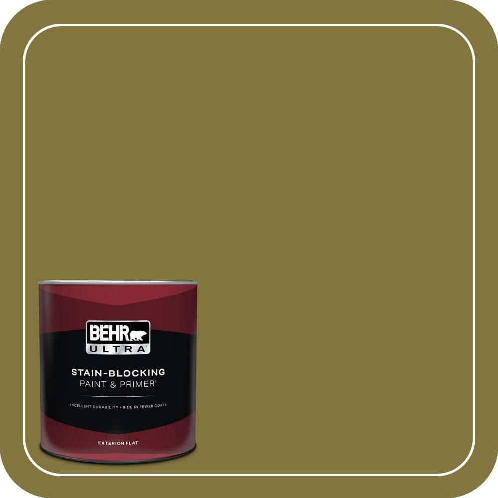 BEHR ULTRA 1 qt. #390D-7 Marsh Grass Flat Exterior Paint & Primer ...