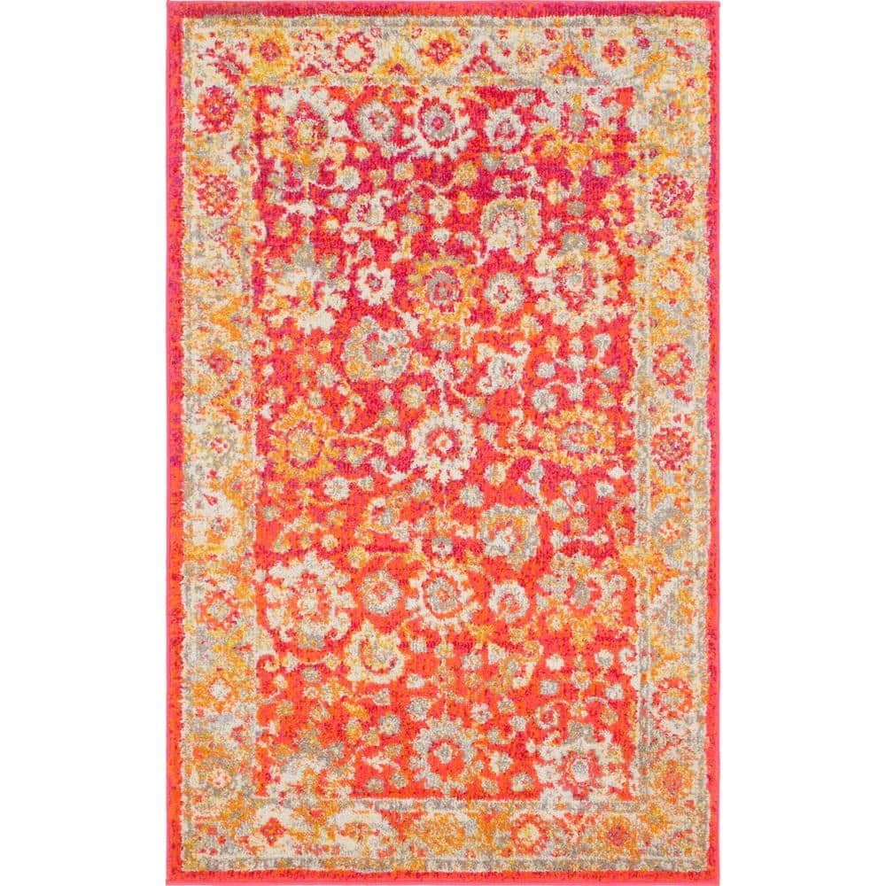 Unique Loom Penrose Krystle Rust Red 3 ft. 3 in. x 5 ft. 3 in. Area Rug ...