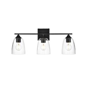 Simply Living 23 in. 3-Light Modern Black Vanity Light with Clear ...