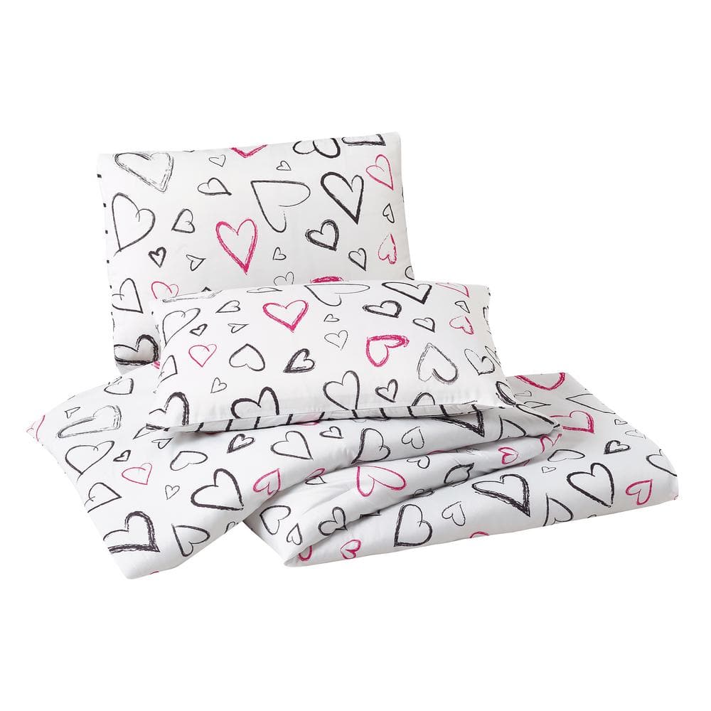 Urban Playground Roxy Hearts 3-Piece Pink/Black Microfiber Full/Queen ...