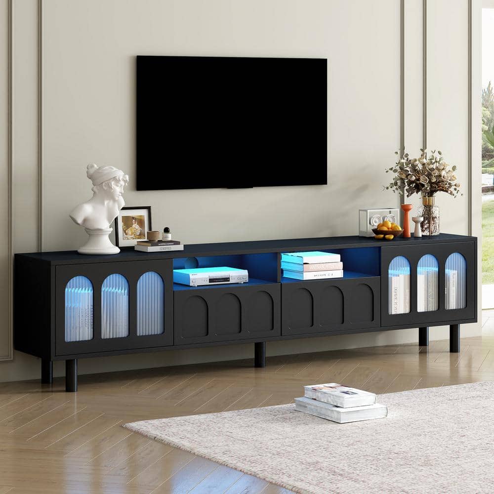 Nestfair 70.8 in. Black TV Stand Fits TVs up to 80 in. with Fluted ...