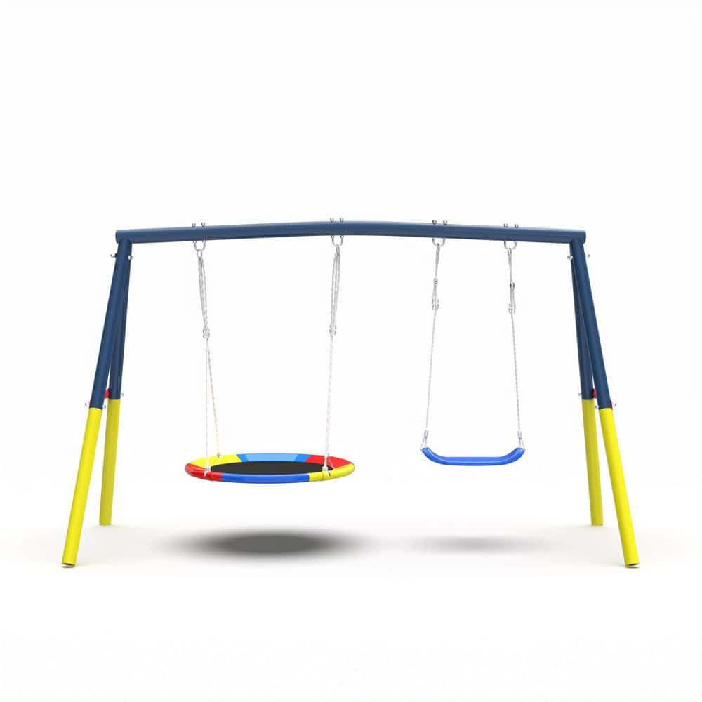 GOGEXX Outdoor Blue Swing Set for Backyard with Heavy-Duty A-Frame ...