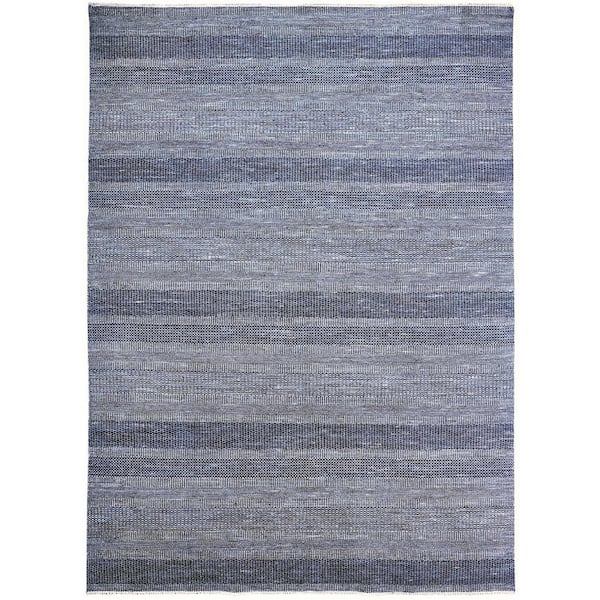 HomeRoots 12 x 15 Blue and Silver Striped Area Rug 2000513856 - The ...