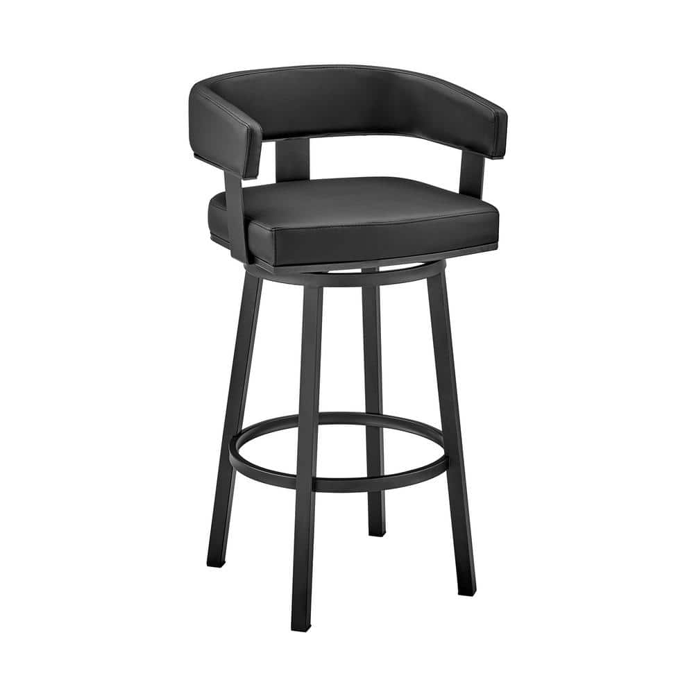 Armen Living Lorin 30 in. Black Open Back Metal Bar Stool with Faux ...