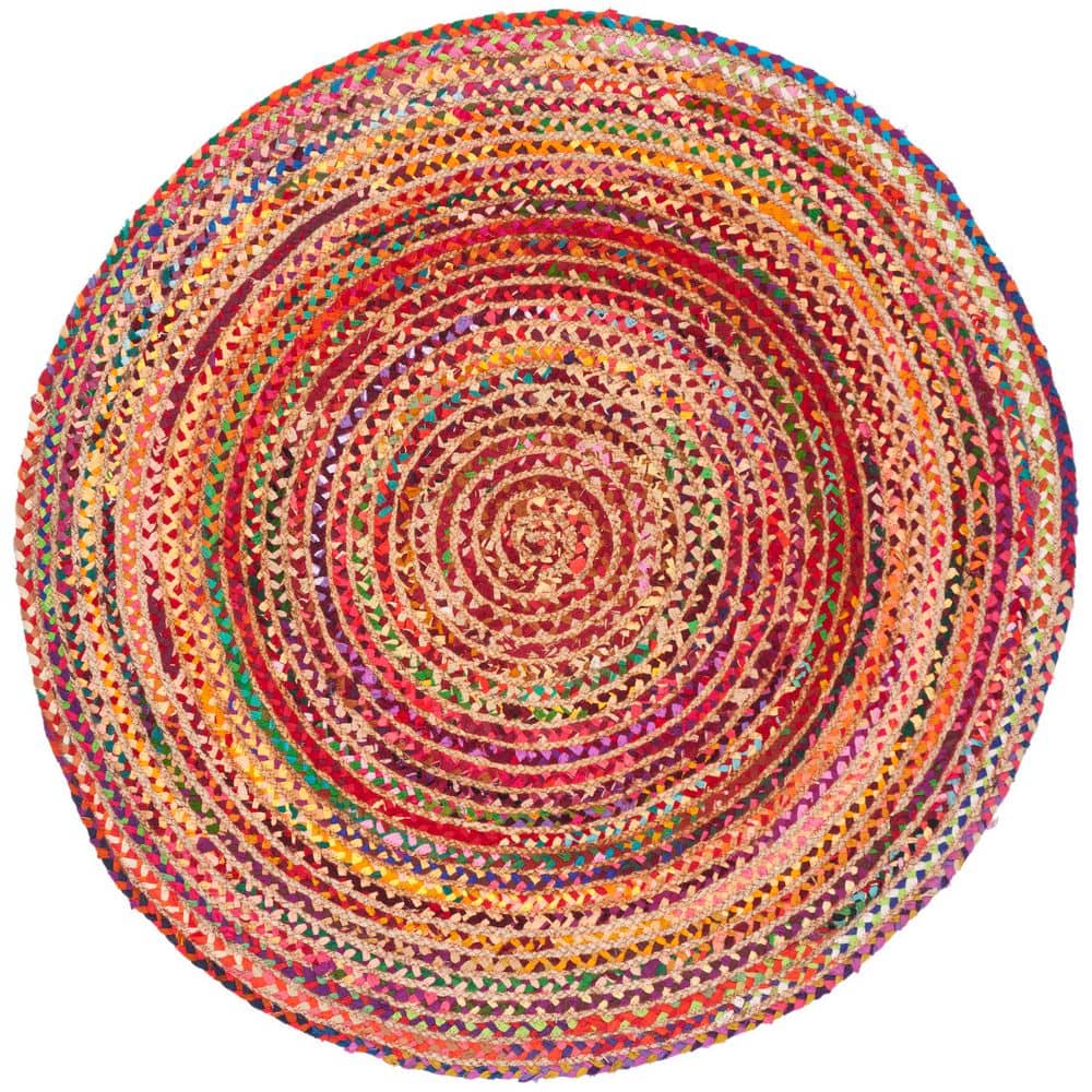SAFAVIEH Cape Cod 4 ft. x 4 ft. Red/Multi Ascending Multicolor Round ...