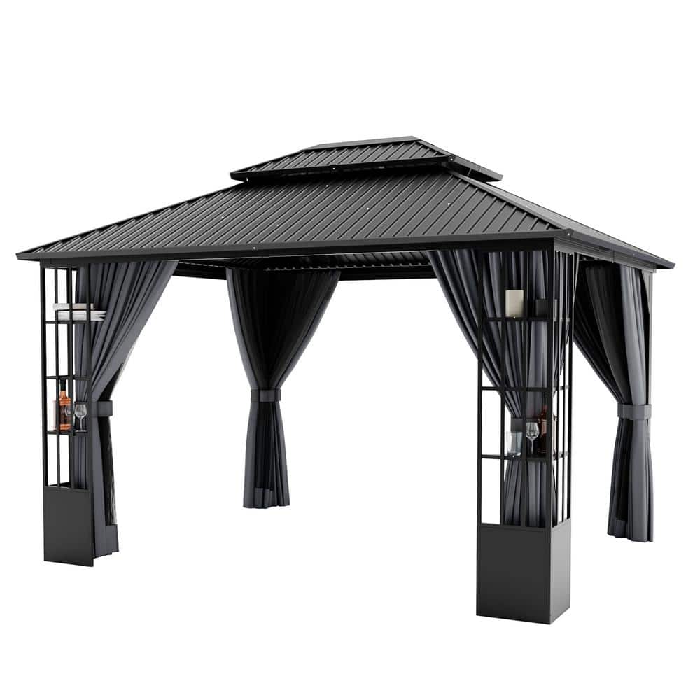 ChillPavilion 10 ft. x 12 ft. Double Roof Hardtop Patio Gazebo with ...
