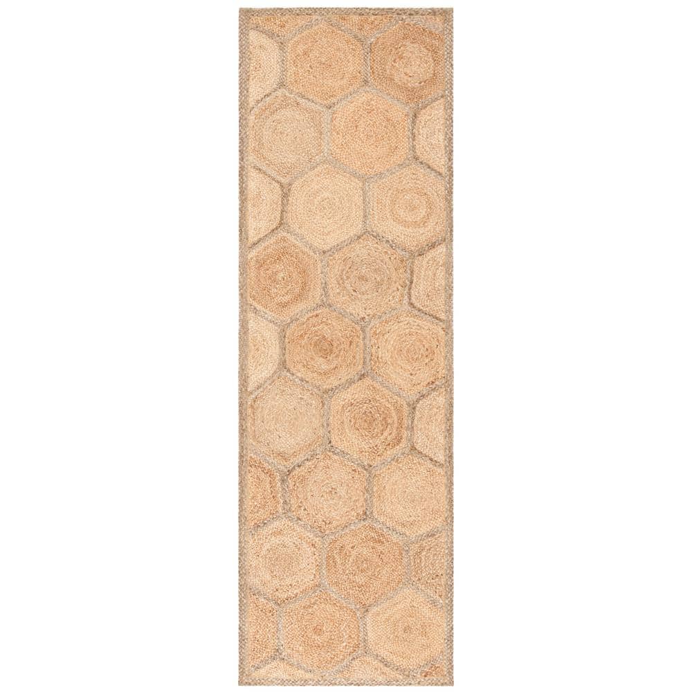 SAFAVIEH Natural Fiber Beige/Gray 3 ft. x 12 ft. Geometric Woven Runner ...
