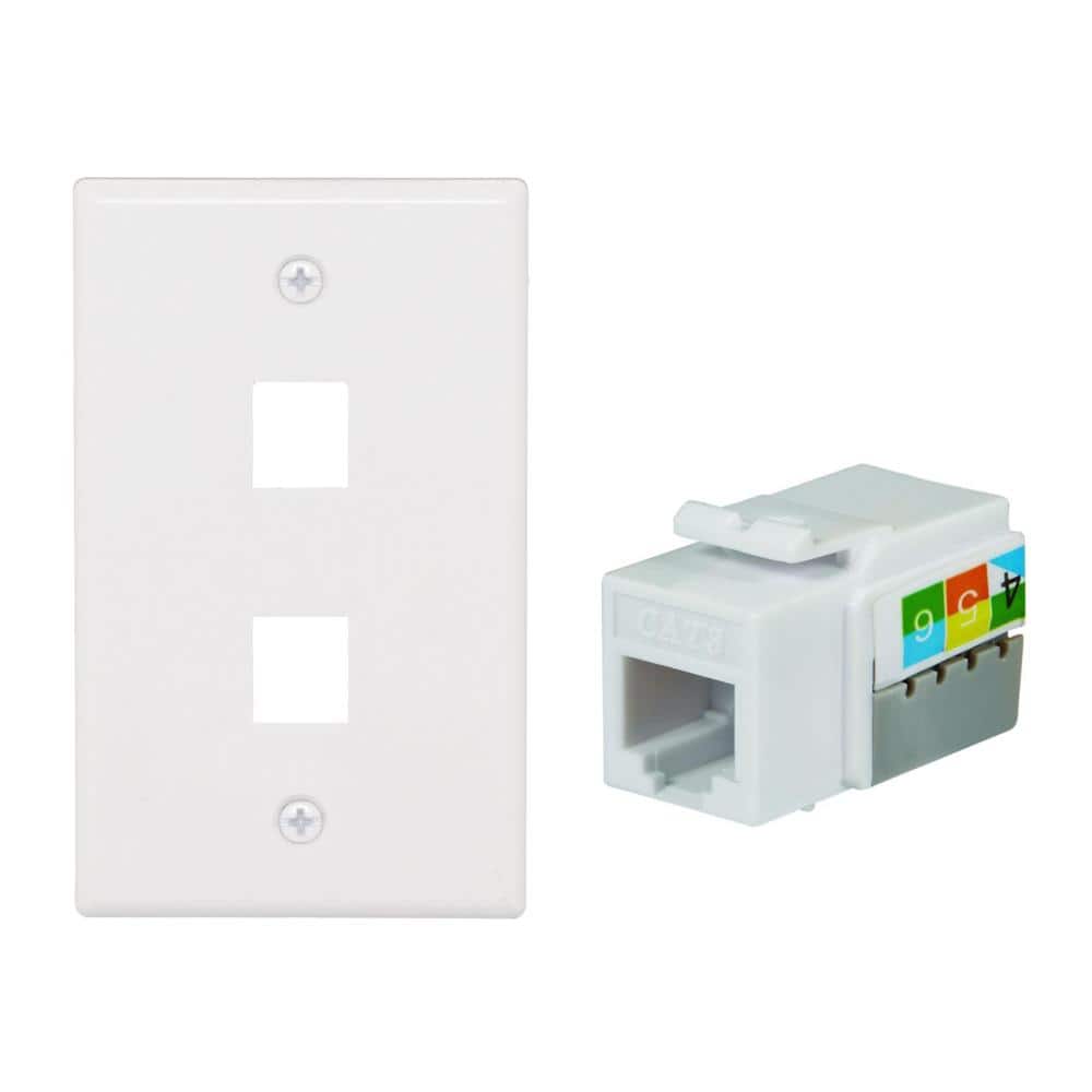 Commercial Electric 2-Port Wall Plate and Voice Grade Jack in White ...