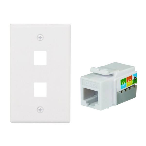 Commercial Electric 2-Port Wall Plate and Voice Grade Jack in White ...