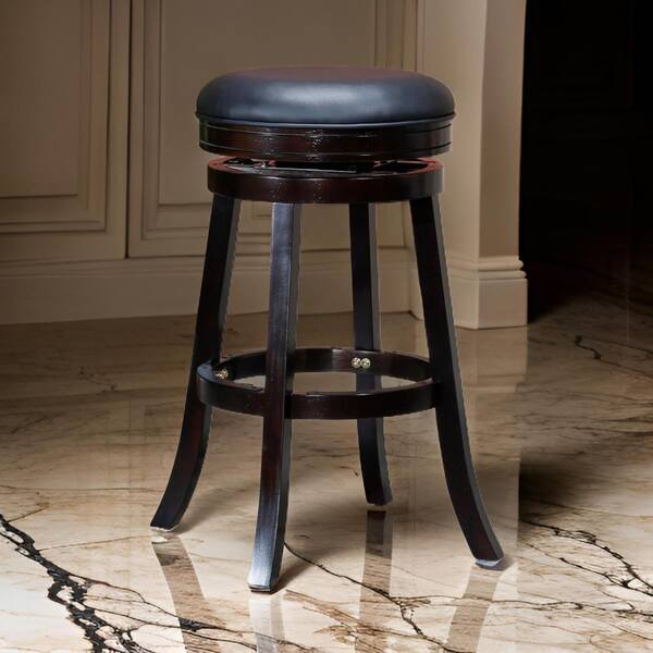 Benjara 30 in. Brown and Black Backless Wood Frame Bar Stool with ...