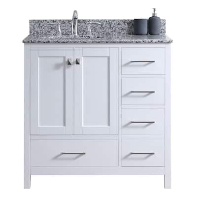 Virtu USA Caroline Madison 36 in. W Bath Vanity in White with Granite ...
