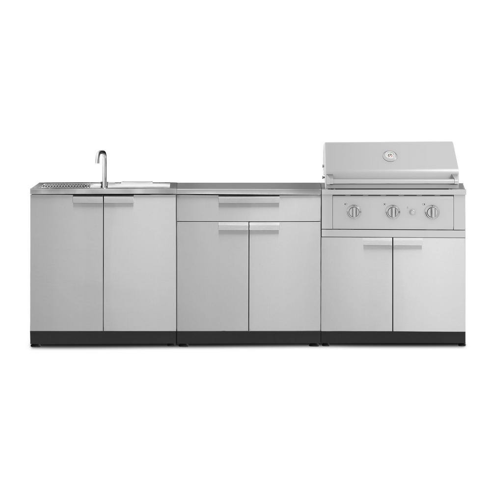 NewAge Products Outdoor Kitchen 97 in. Wx 24 in. Dx 48.5 in. H Stainless Steel 5-Piece Cabinet ...
