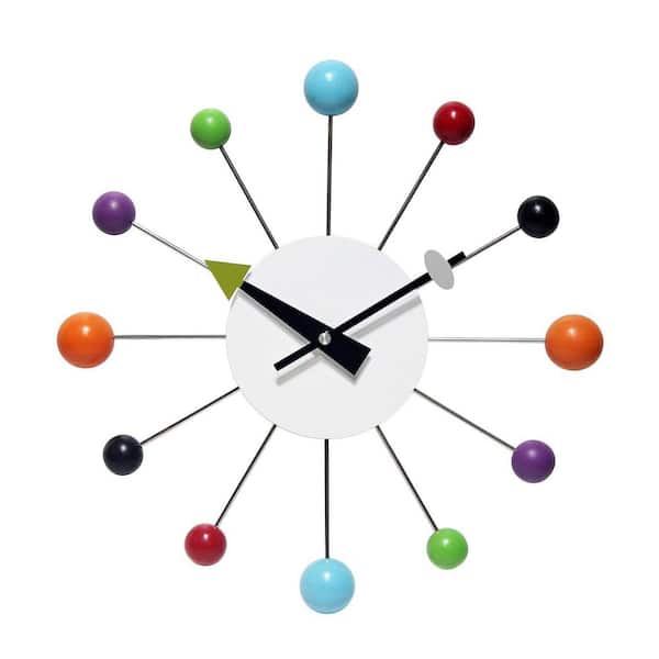 15 Inch Multi-Colored Analog Metal Quiet Retro Starburst Ball Wall ...