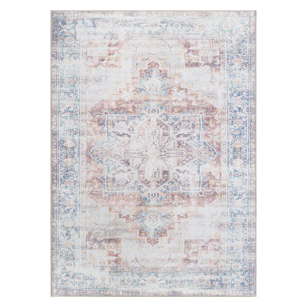World Rug Gallery Rust 5 ft. x 7 ft. Bohemian Distressed Machine ...