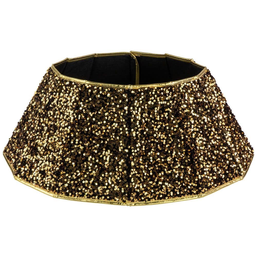Northlight 26 in. Gold Fabric Sequins Hexagonal Christmas Tree Collar ...