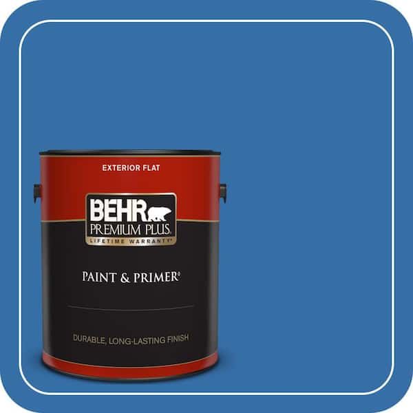 BEHR PREMIUM PLUS 1 gal. #P520-6 Mega Blue Flat Exterior Paint & Primer ...