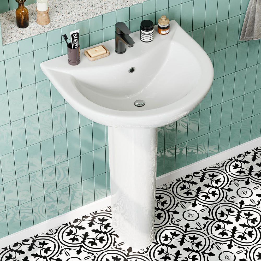 Hanikes 20 1/2 in. White Vitreous China Pedestal Combo Bathroom Sink in ...